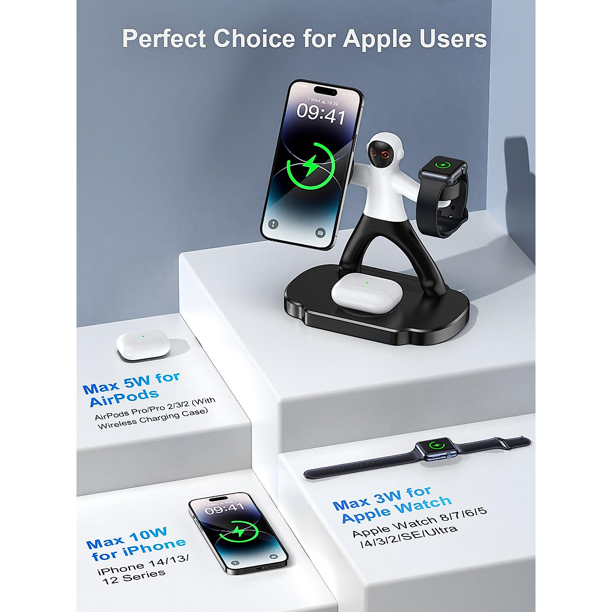 OBRFFE Wireless Charging Station 3 in 1, 18W Fast Magnetic Wireless Charger for Apple Devices, Compatible with iPhone 15/14/13/12 Pro Max, AirPods 3 2 Pro, iWatch Series for Bedside/Office/Desk