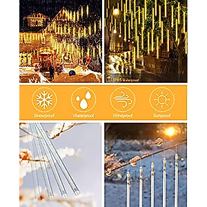 EAGWELL Outdoor Shower Lights, Warm White Meteor Shower Lights 50cm 10 Tube 540 LEDs Falling Rain Lights, Waterproof Meteor String Lights for Garden Yard Porch Wedding Party Christmas Tree Decor