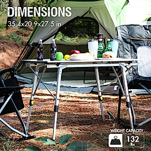 PORTAL Outdoor Folding Portable Picnic Camping Table with Adjustable Height Aluminum Roll Up Table Top Mesh Layer, Silver