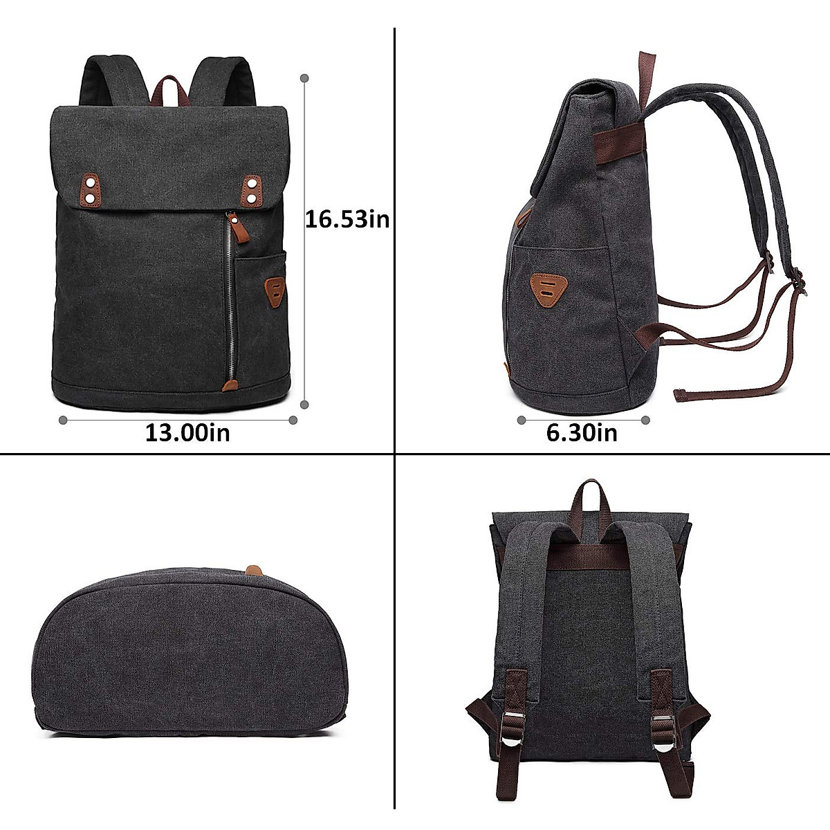 Wxnow Canvas Leather Backpack Laptop Rucksack Casual Outdoor Travel Daypack School Bag for Men Women Khaki