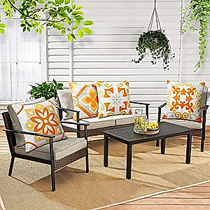 cygnus Outdoor Waterproof Throw Pillow Covers 18x18 Inch Set of 4 Boho Decorative Floral Covers for Patio Furniture Porch (18 * 18inch/45 * 45cm, Orange and Teal)