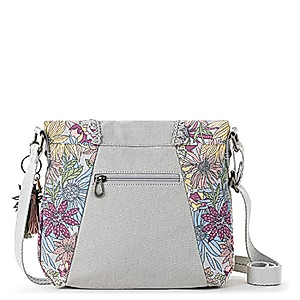 Sakroots Foldover Crossbody Bag in Cotton Canvas with Adjustable Strap, Blush Flower Garden