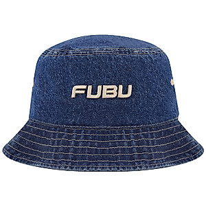 FUBU Bucket, Denim Style Cotton Packable Travel Hat with 3D Embroidered Logo, One Size