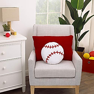 NoJo LLBN Sports Decorative Polyester Pillow-White and Red Baseball with Embroidery, 13x13x5 Inch (Pack of 1)
