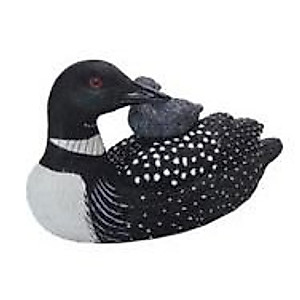 Rustic Axentz Miniature Black Loon Duck Figure, Collectible Figurine Statuette, 3" (with Baby)