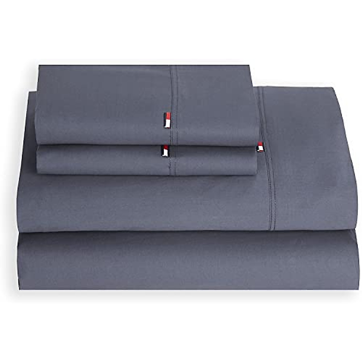 Tommy Hilfiger Signature Solid Sheeting 200 TC Set of 4 Sheet Set - 1 Flat Sheet, 1 Fitted Sheet & 2 Pillowcases, King Size, 100% Cotton (Folkstone Gray)
