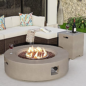 COSIEST 2-Piece Outdoor Propane Firepit Table Set w Tank Table, 40.5-inch Gray Fire Table (50,000 BTU) w 16 inches Tank Cover Side Table 20lb for Garden,Pool,Backyard