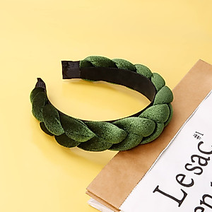 WOVOWOVO Headbands for Women, Non-Slip Soft Solid Thick Wide Solid Color Girls Hair Hoop Velvet Braided Headband's Cute Hair Accessories, Green