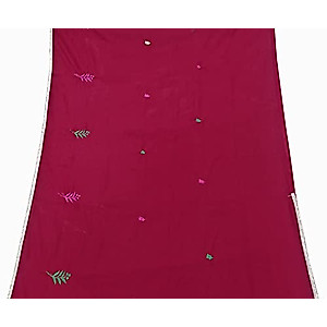 Peegli Indian Vintage Maroon Dress Material Georgette Blend Recycled Fabric Embroidered DIY Craft Textile