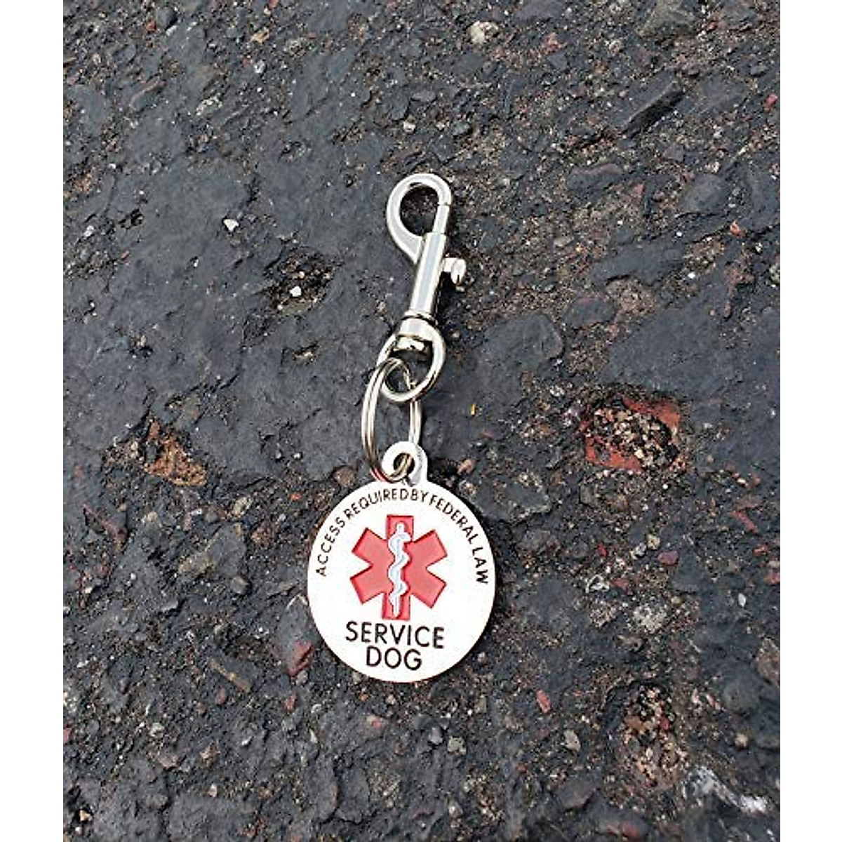 ActiveDogs.com Double Sided Service Dog Chrome Tag, ADA Access Required Federal Law Clip Tag w/Red Medical Alert Symbol - 1.25"