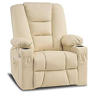MCombo Manual Swivel Glider Rocker Recliner Chair with Massage and Heat for Nursery, USB Ports, 2 Side Pockets and Cup Holders, Durable Faux Leather 8036 (Cream White)