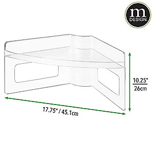 mDesign Plastic Kitchen Cabinet Lazy Susan Food Storage Organizer Raised Shelf Tray - 2 Tier, Pie-Shaped, 1/4 Wedge - Organize Soup Cans, Pasta, Tea, Coffee, Spices, Jars, Bottles, Boxes - Clear