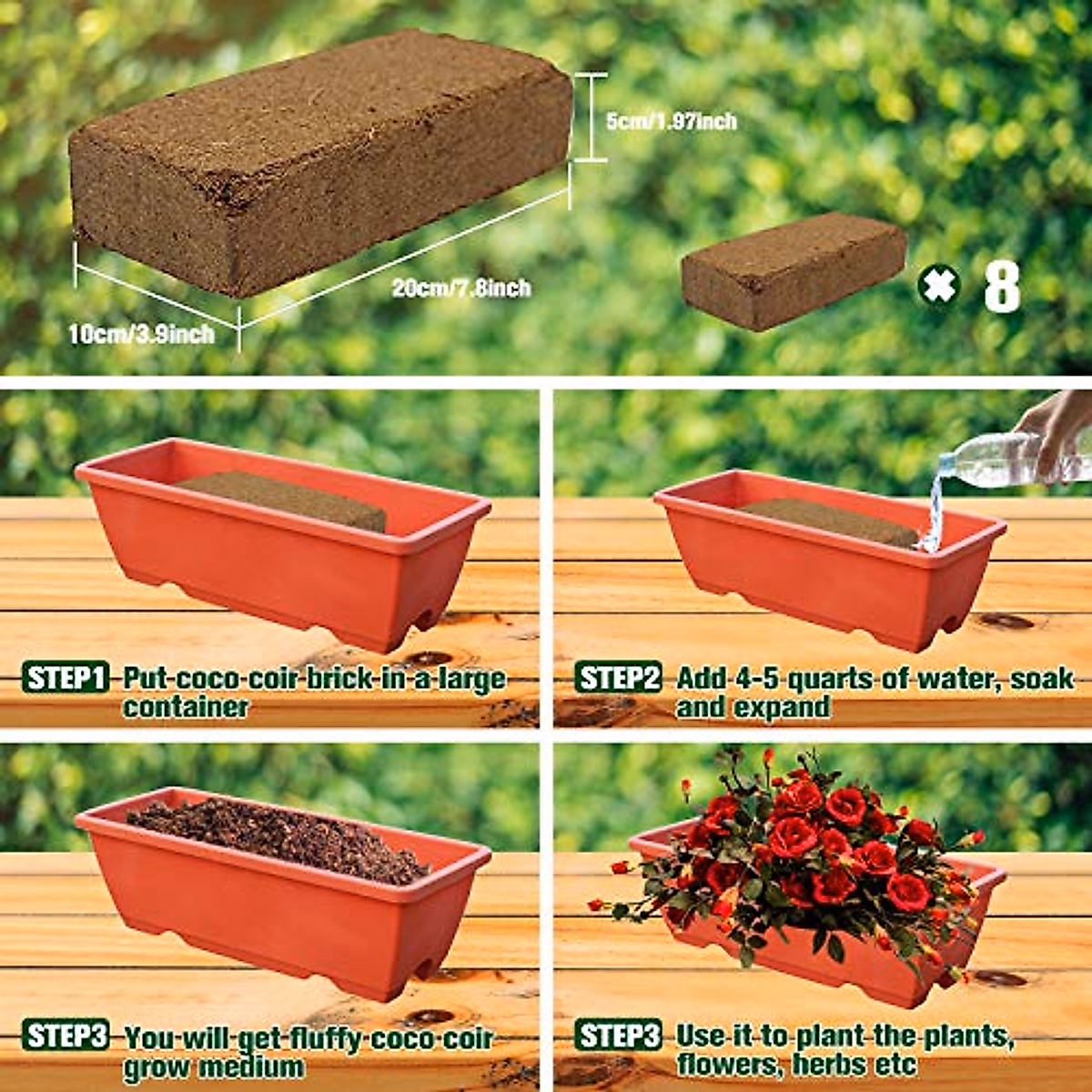 ZeeDix 8 Pcs Premium Coco Coir Compressed Coconut Coir 100% Organic Coco Coir Brick Coconut Coir Bricks with Low EC and pH Balance for Plants Gardening Herbs