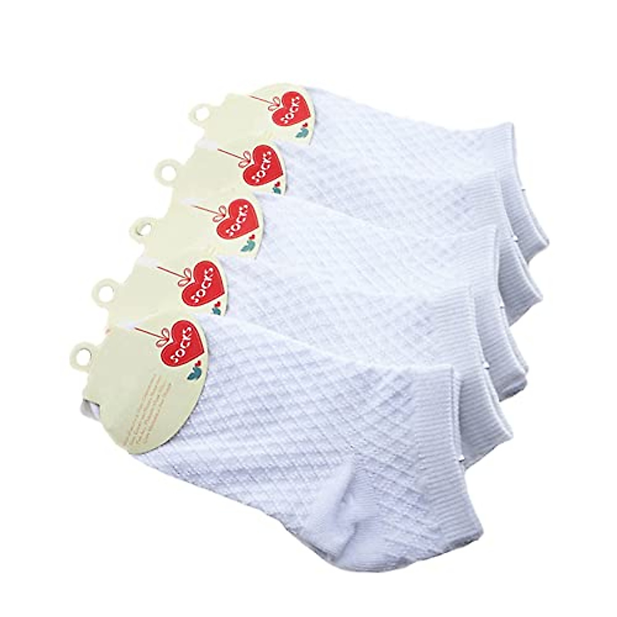 Looching Pack of 5 Mesh Thin Baby Girls Boys Cotton White Socks Toddler Kids No Show Ankle Socks 1-10T (6-8 Y, Mesh White)