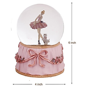 Singeek Ballerina Snow Globe Plays Swan Lake Ballet Tune,Christmas Music Snowglobes Ballet Recital Gifts (Dancer with Puppy)