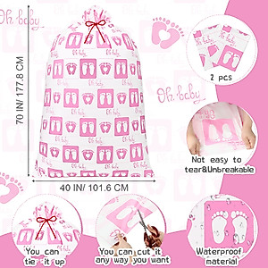 Leinuosen 2 Pcs Extra Large Gift Bags for Baby Shower Oversized Plastic Gaint Gift Bag with Ropes for Birthday Party Favors(Pink Feet)