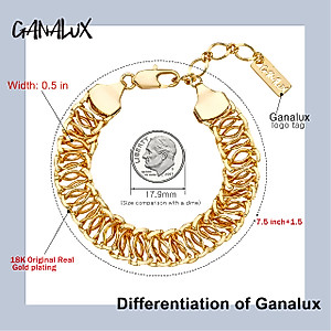 GANALUX 18K Gold Plated Bracelet for Women, Elegance Design Link Chain Jewelry Made in Korea (Lace)