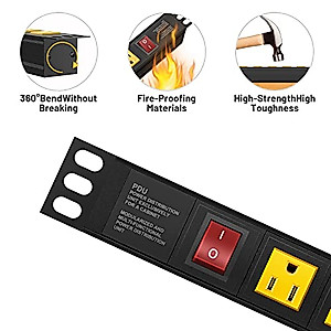 BTU Power Strip Surge Protector Rack-Mount PDU, 8 Right Angle Outlets Wide-Spaced, Heavy Duty 1U Rack Mount PDU Power Strip for Server Racks, 160 Joules, 15A/125V, 6ft Cord
