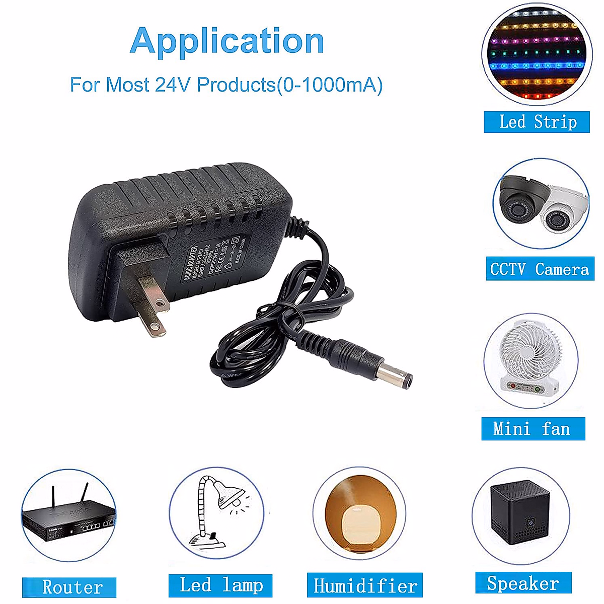 24v dc Power Supply 24v 1a Power Supply AC 100v-240v to DC 24v 1a ac dc Switching Power Supply Adapter, dc 24v Power Cord with 5.5mmx2.5mm Plug