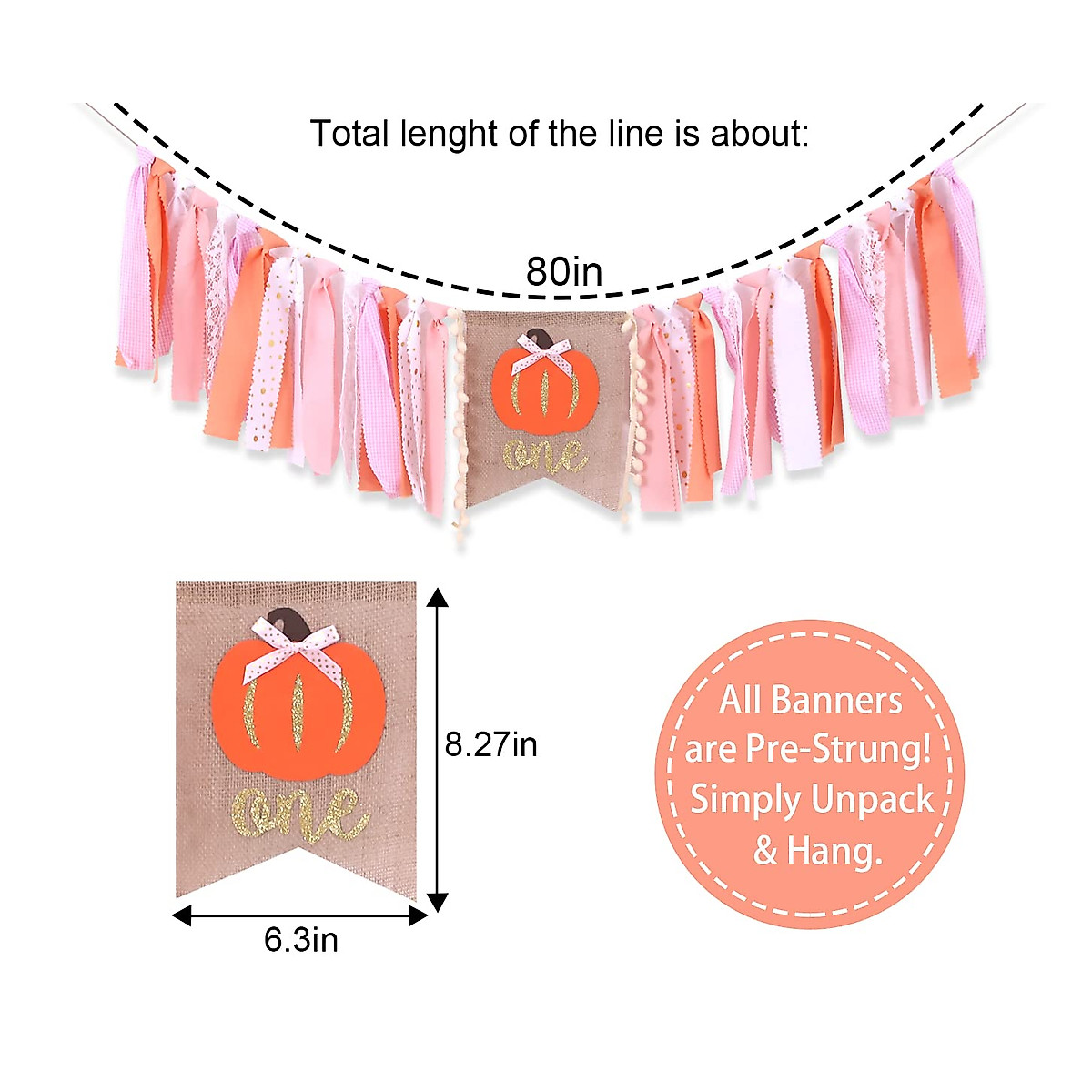Pumpkin Highchair Banner for 1st Birthday - Little Pumpkin Banner, Pumpkin Birthday Party Decorations, Pink Orange First Birthday Banner, Baby Shower Decorations for Baby Girl