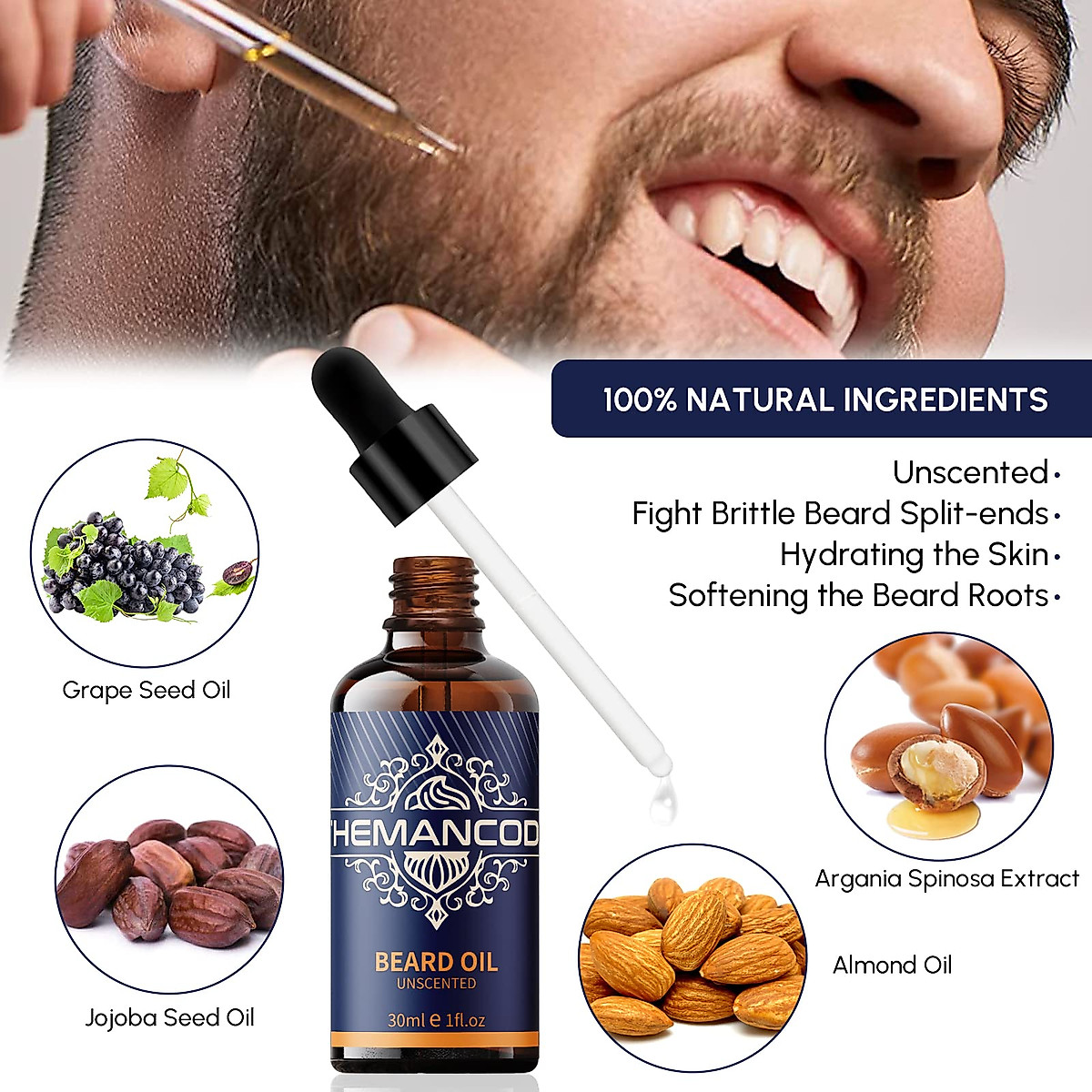 THEMANCODE Beard Grooming Kit w/ Beard Wash Soap, Beard Oil, Beard Conditioner Balm, Beard Brush, Beard Comb, Beard Shaving Scissors, Beard Growth Beard Care Gifts for Men