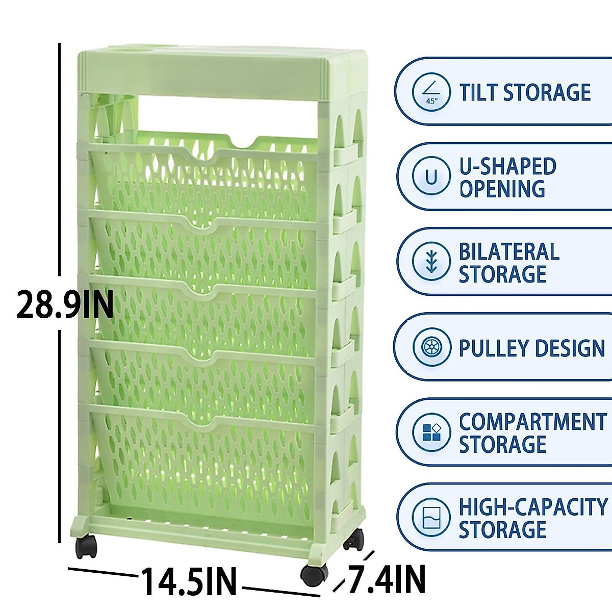 YAYLAIP Rolling Bookshelf Cart,6-Tier Large Capacity,on Wheels Moveable Office Desk File Bookshelf Organizer,with Wheel Multilayer Rotatable,Mobile Portable Removable Plastic Practical Rolling（Green