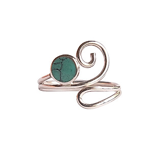 Handmade Silver Swirl & 5mm Turquoise Gemstone Wrap Band Adjustable Toe Ring, 925 Sterling Silver, Classic Dainty Open Toe, Pinky or Knuckle Rings for Women, By MiYa Jewelry Creations