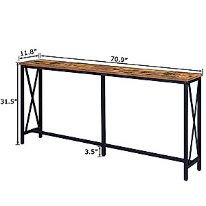 SUPERJARE 70.9 Inch Console Table, Extra Long Entryway Table with Metal Frame and X-Shaped Design, Narrow Sofa Table for Living Room and Hallway - Rustic Brown