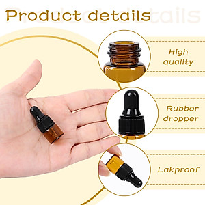STARSIDE 50 pcs 1 ml Glass Essential Oil Dropper Bottles,1/4 Dram Amber Mini Perfume Dropping Bottle Cosmetic Sample Vials,Small Essential Oil Bottle