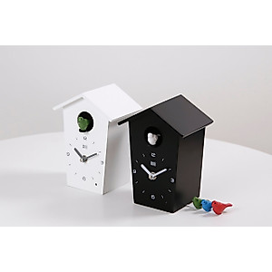 KOOKOO BirdHouse mini black, tiny modern cuckoo clock with 12 natural bird songs or cuckoo call