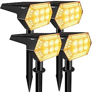 Jior Solar Spotlights Outdoor,Solar Outdoor Lights IP65 Waterproof,108 LED 2-in-1 Adjustable Solar Landscape SpotLights Wall Lights,3 Modes Outdoor Solar Garden Lights for Yard (Warm White 4 Pack)