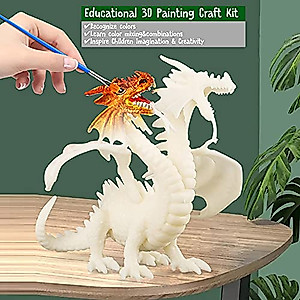 Kids Crafts, DIY 3D Dragon Painting Toys with 13 Color Educational Toy Painting Set Paint Your Own Gift Art and Craft Kit for Kids Boys Girls 3 4 5 6 7 8 9 Year Old