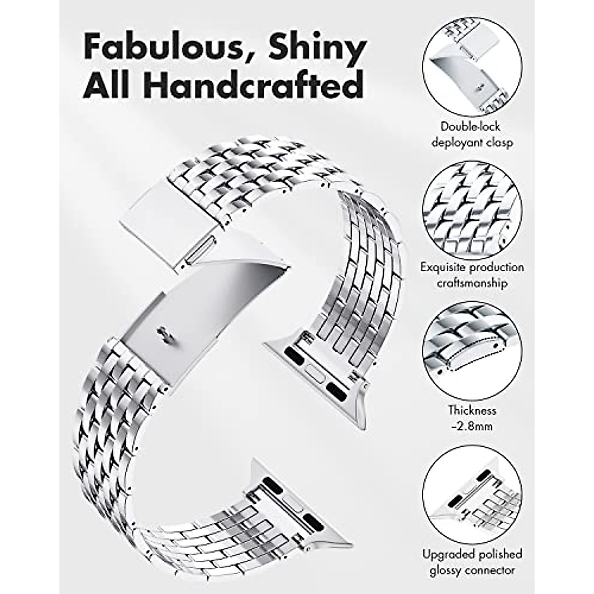 TISIMO for Apple Watch Band 41mm 40mm 38mm 45mm 44mm 42mm Series 9 8 7 6 5 4 3 2 1 SE SE2 Women and Men,Stainless Steel Metal Watchband for iWatch (Sliver)