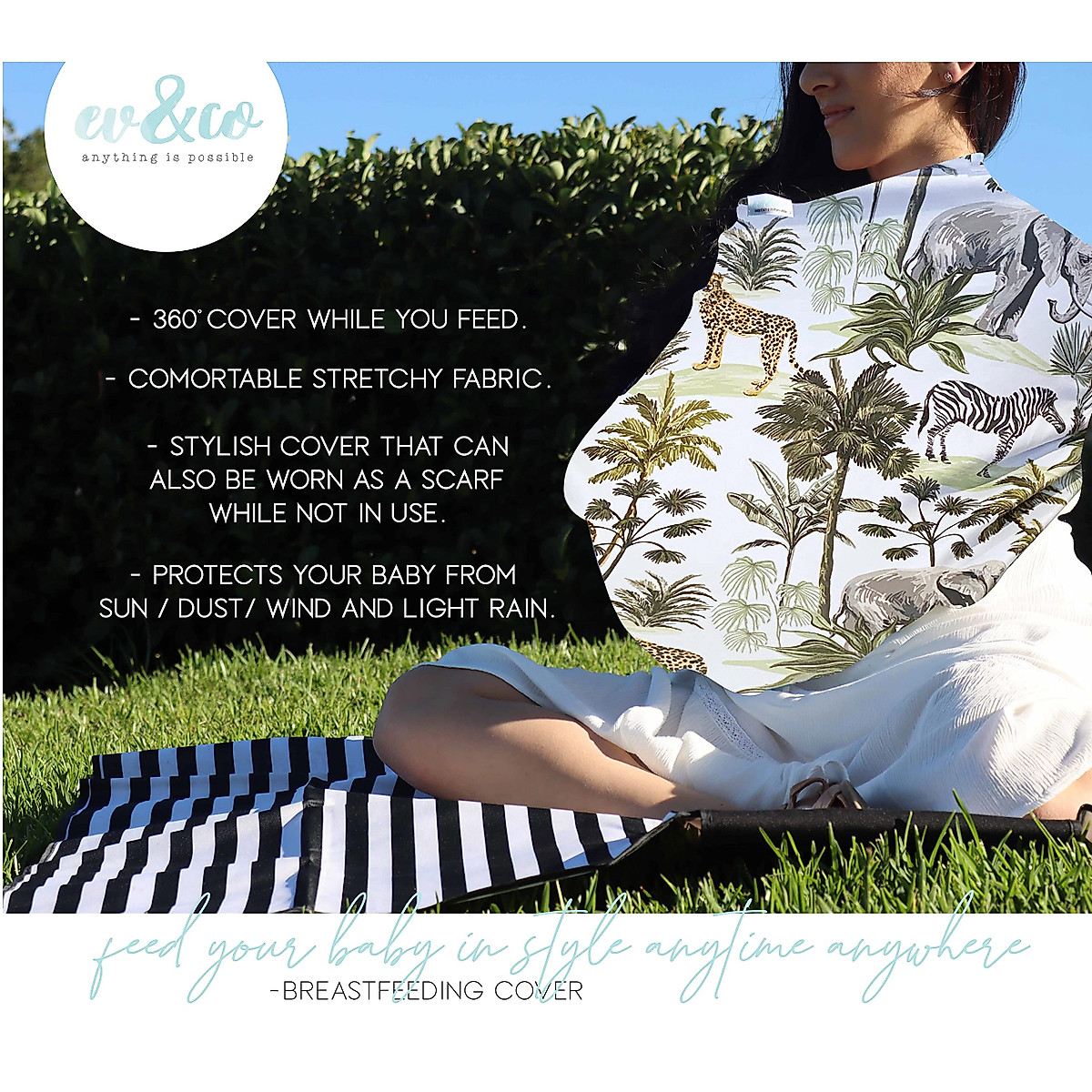 Multi-Use Baby Canopy Cover, Nursing Blanket for Breastfeeding, Shopping Cart Cover, Highchair Cover, and Baby Announcement Kit. Packaged in Luxury Box with Ribbon.