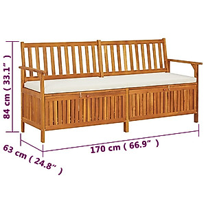 vidaXL Solid Acacia Wood Storage Bench with Cushion- Brown & Cream White, Indoor-Outdoor Versatile Bench with Ample Storage, Comfortable Padded Cushion Included
