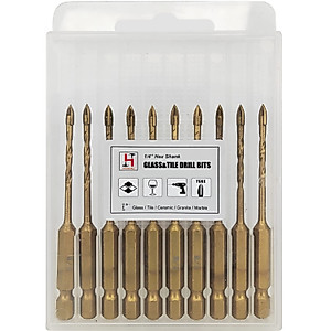 Hymnorq 1/8 Inch Masonry Drill Bits 10pc Pack, 4 Edges YG6X Carbide Tipped Cross Spear Head, 1/4 Hex Shank, Titanium Coated Surface, Multi-Purpose for Glass Tile Concrete Wood Ceramic Brick Marble