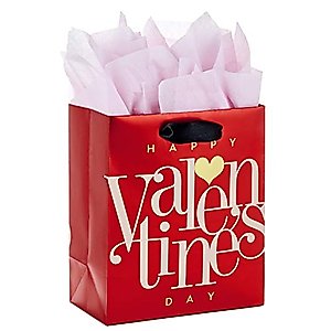 Hallmark 6" Small Valentine's Day Gift Bag with Tissue Paper (Red Happy Valentine's Day, Gold Heart)