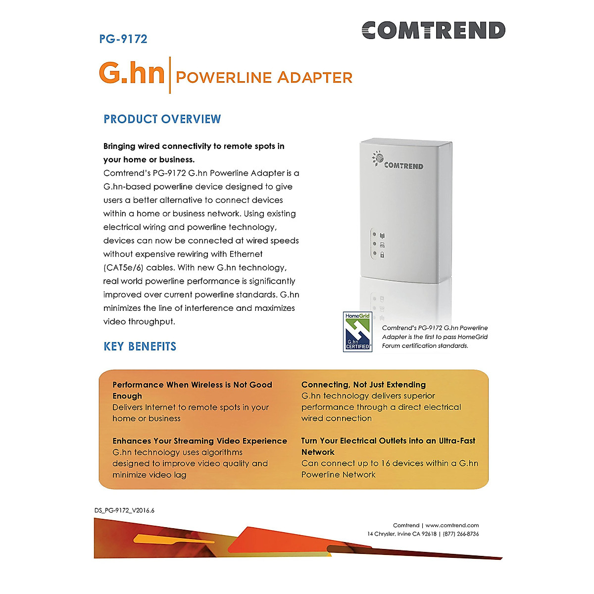 Comtrend G.hn 1.2 Gbps Powerline with WiFi Combo Kit PG-9172+PG-9171nKIT