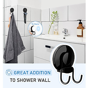 VIS'V Suction Cup Hooks, Black Shower Suction Hooks Heavy Duty Suction Cups with Double Hooks Removable Reusable Bathroom Suction Razor Holder for Tile Wall Glass Door Window - 2 Pcs
