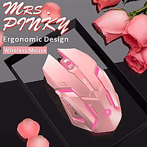 Uciefy X96 Wireless Gaming Mouse, Rechargeable Silent Mouse 4 Breathing Led Light Optical Mice with Nano USB Receiver, 2400 DPI High Precision Laser for Computer/Laptop/Mac/PC (Pink)