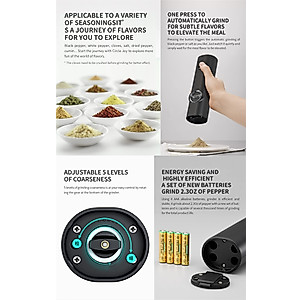 L & H Household Electric Pepper Salt Grier, Adjustable Coarseness, Battery Powered with LED Light, One Ha 3D Pattern Push Buttun Operation, ABS Black-1PC, 55*50*180MM (KYMQ-14)