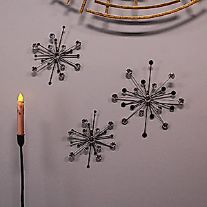 Mid-Century Modern Style Black and Silver Metal Jeweled Atomic Starburst Wall Décor Hanging Set of 3