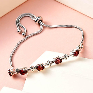 Shop LC Red Garnet Bolo Bracelet for Women Stainless Steel Platinum Plated Adjustable Birthday Gifts for Women