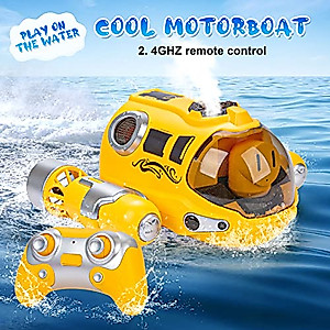 Chifafortoo Remote Control Boat Pool Toys for Kids 6+, 2.4ghz Fast Mini RC Boat with Spray Gasboat and Led Lights Water Toy for Swimming Pool & Lakes, 2 Rechargeable Batteries
