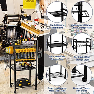 Jolensoy Tool Storage Organizer Garage Storage Organization Heavy Duty Metal Drill Holder with Wheels Rolling Tool Cart Gifts for Men Dad