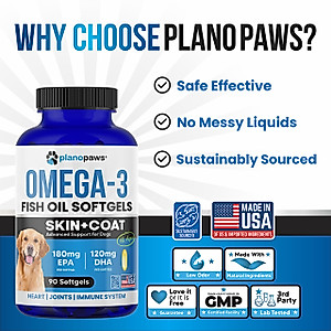 Omega 3 Fish Oil for Dogs - Salmon Oil for Dogs - Dog Fish Oil Supplement May Help Shedding, Allergy, Itch Relief - Supports Dry Skin, Joints - Dog Skin and Coat Supplement - 90 Fish Oil Pills EPA DHA
