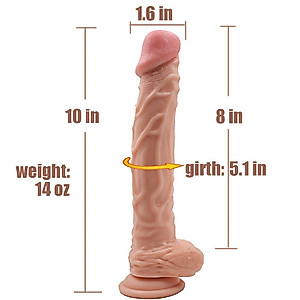 SHEQU Realistic Dildo with Suction Cup, 10 Inch Silicone Dildo for Women, Dong with Balls Fake Penis Adult Sex Toys Female Massage Masturbation Vaginal G-spot and Anal Play