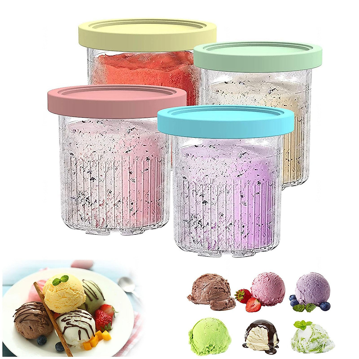 EVANEM Creami Pint Containers, for Ninja Creami Deluxe Containers,24 OZ Pint Storage Containers Bpa-Free,Dishwasher Safe Compatible NC501 Series Ice Cream Maker