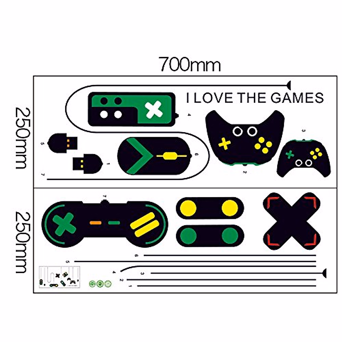 Amaonm Removable Creative Game Controllers Vinyl Wall Decal Peel & Stick Art Decor Games Wall Stickers for Kids Children Boy Bedroom Playroom Nursery Walls Background Decoration (31"h x 55"w)