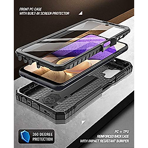 Poetic Revolution Series Case for Samsung Galaxy A32 5G, Full-Body Rugged Dual-Layer Shockproof Protective Cover with Kickstand and Built-in-Screen Protector, Black